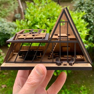 Decorative Wooden Mini House, A-frame Tiny House Architectural Model ...