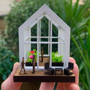 Miniature Conservatory DIY Kit, Dollhouse Greenhouse, Wooden Garden ...