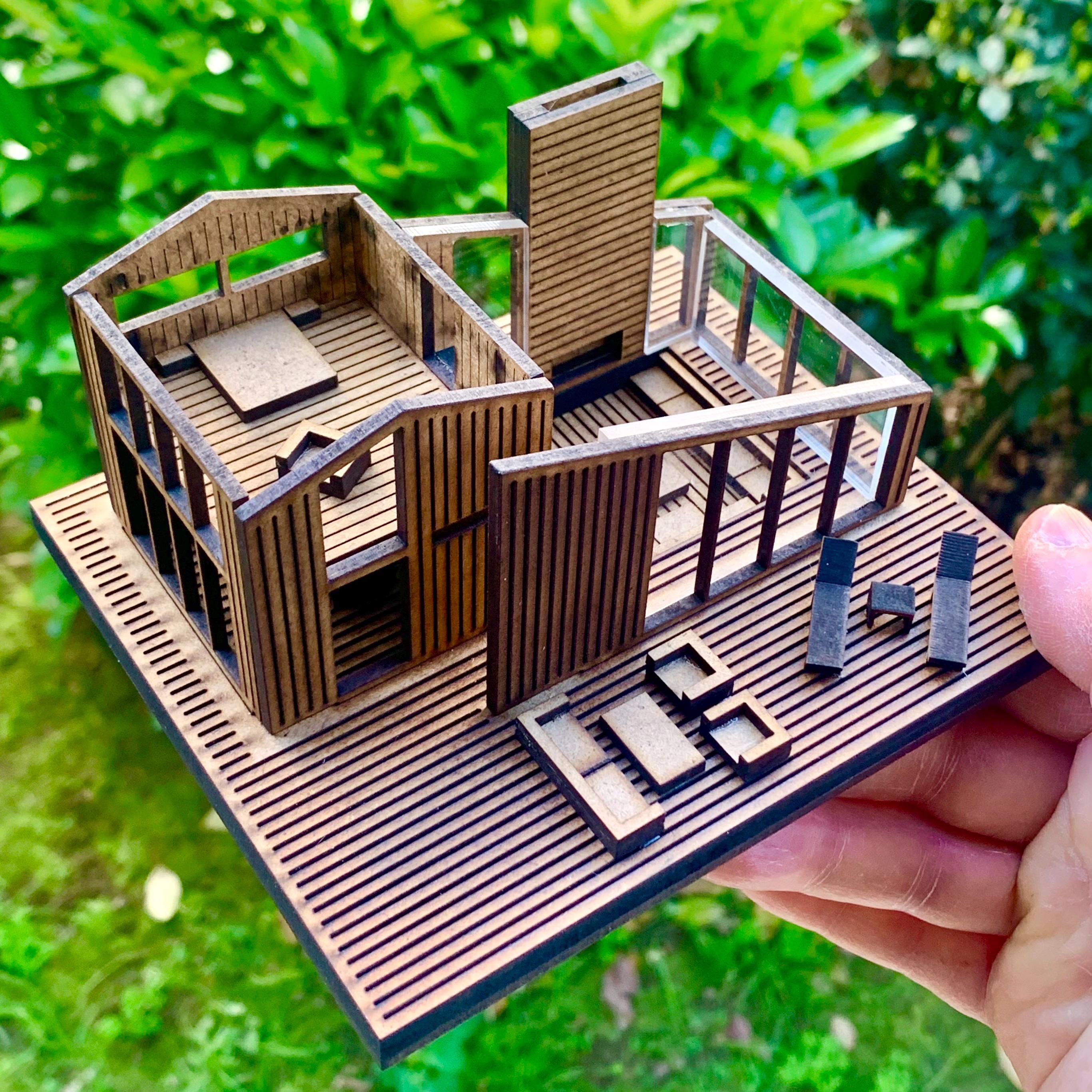 Mid Century Modern Miniature House – Assembled Micro Dollhouse With ...