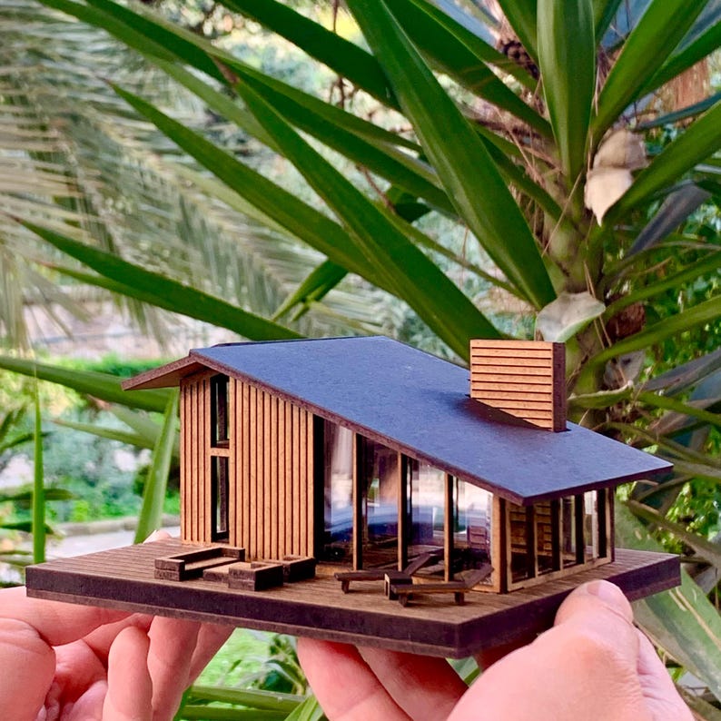 Mid Century Modern Miniature House – Assembled Micro Dollhouse With ...