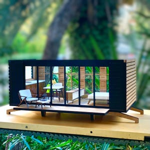 Mid Century Modern Dollhouse Kit 1:12, Stilt Tiny House Architectural ...