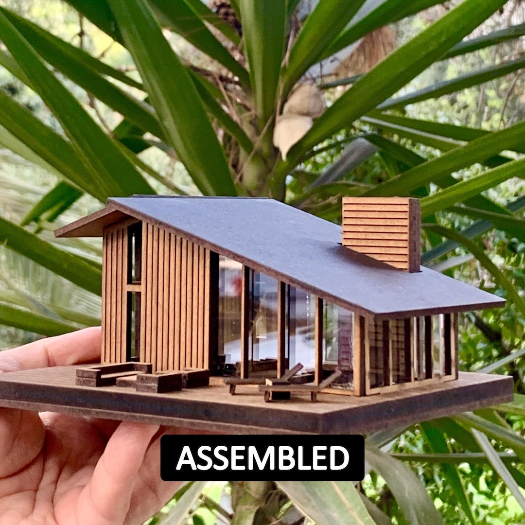 Mid Century Modern Miniature House – Assembled Micro Dollhouse With ...