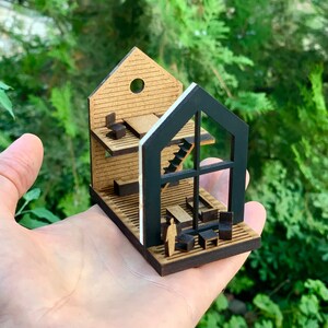 Wooden Architectural Model, Miniature Tiny House DIY Kit, Modern Cabin ...