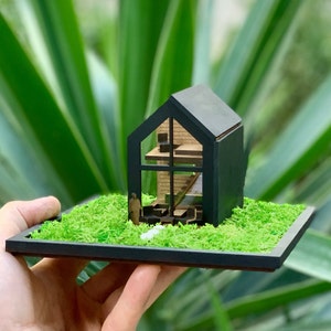 Wooden Architectural Model, Miniature Tiny House DIY Kit, Modern Cabin ...