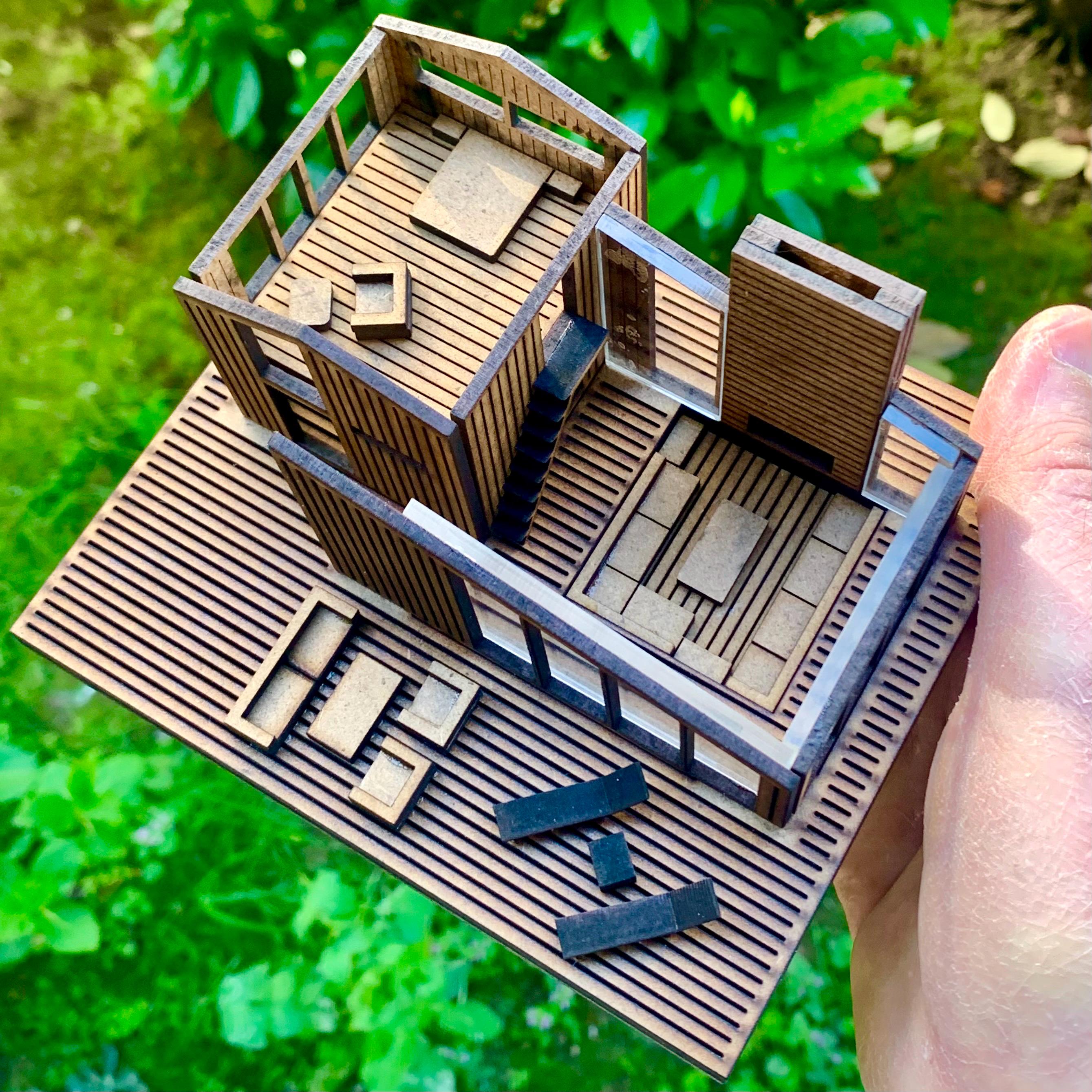 Mid Century Modern Miniature House – Assembled Micro Dollhouse With ...
