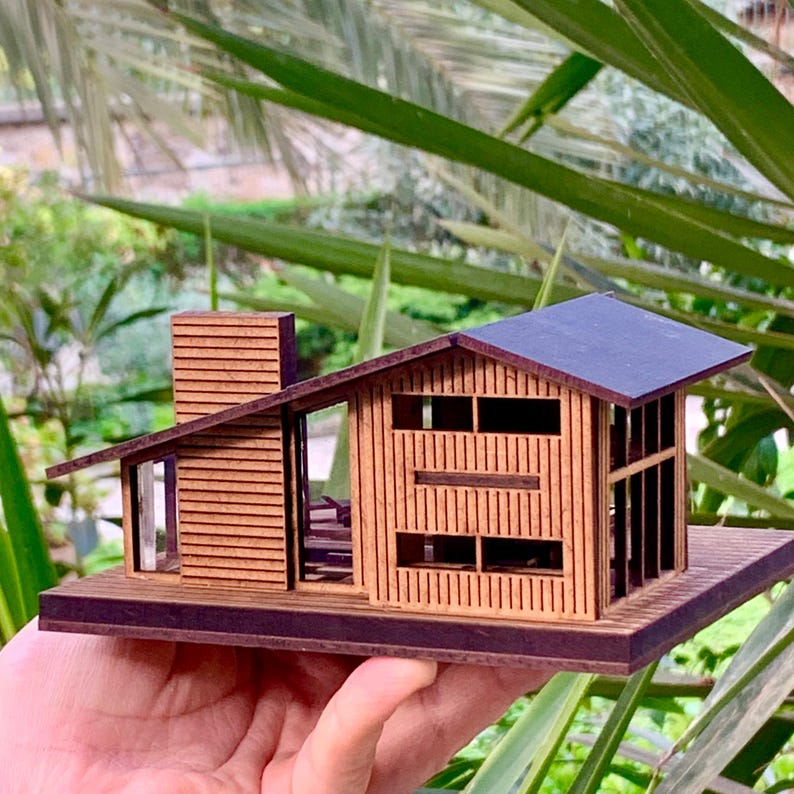 Mid Century Modern Miniature House – Assembled Micro Dollhouse With ...
