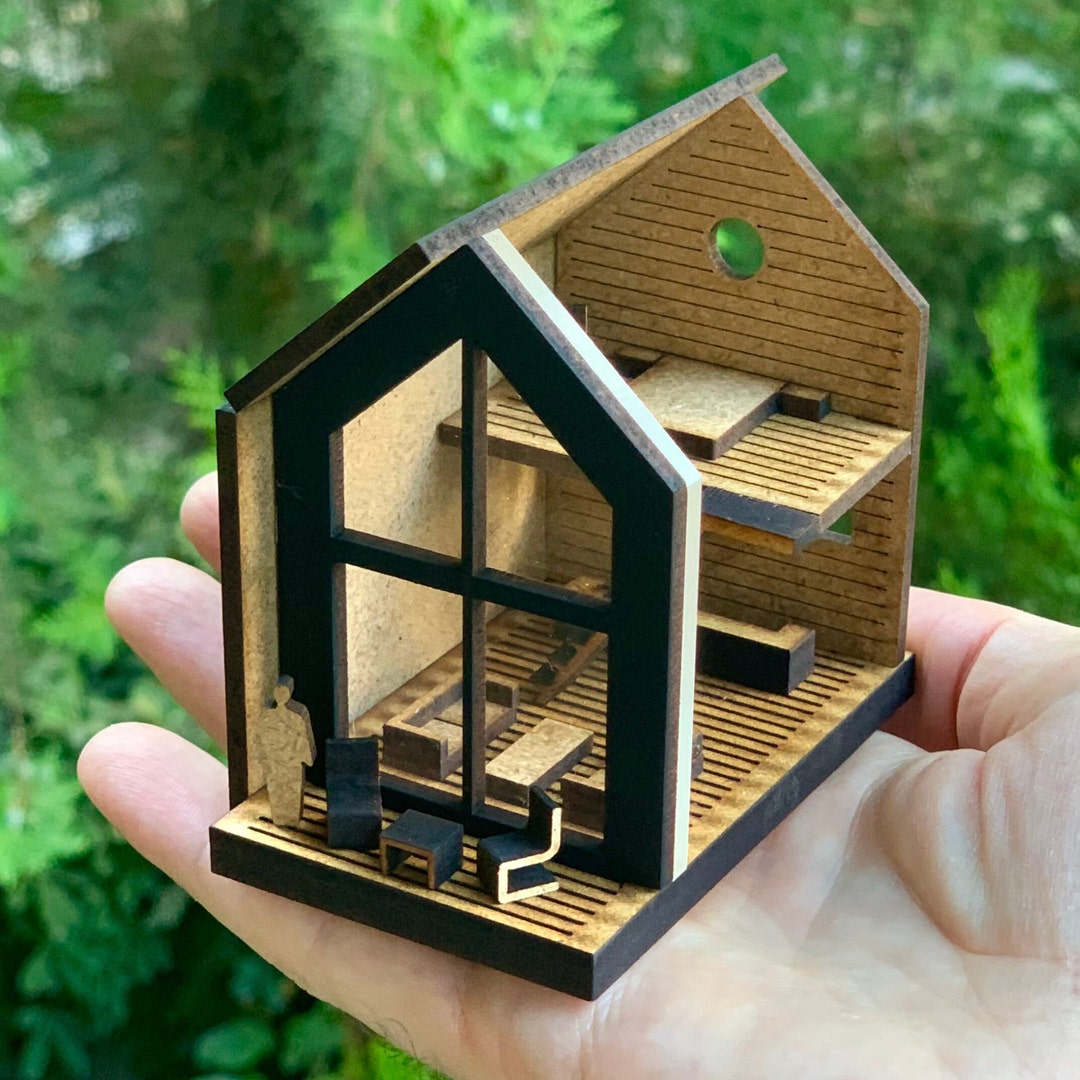 DIY Miniature Cabin House, Modern Wooden Tiny Cabin, Micro Dollhouse ...