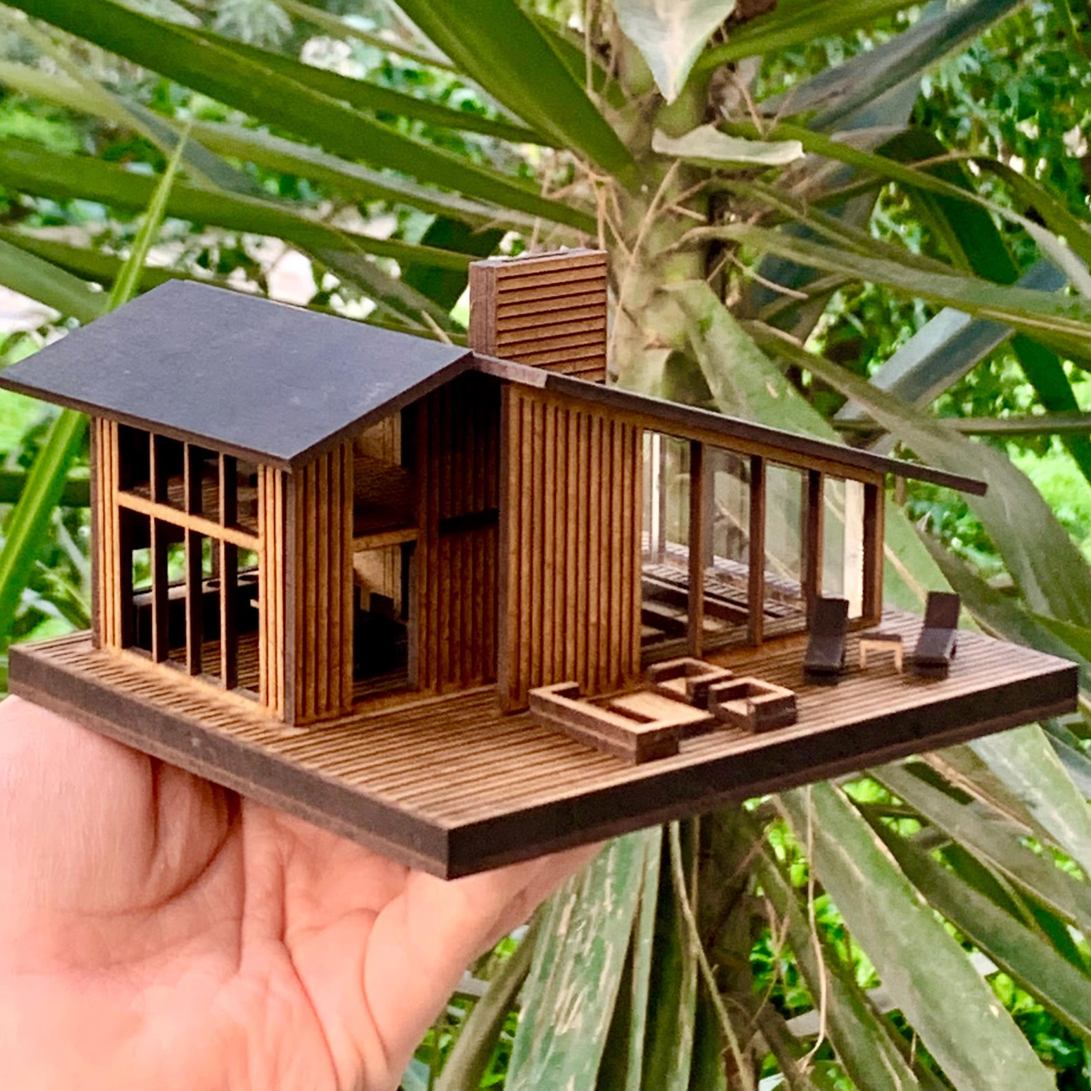 Mid Century Modern Miniature House – Assembled Micro Dollhouse With ...