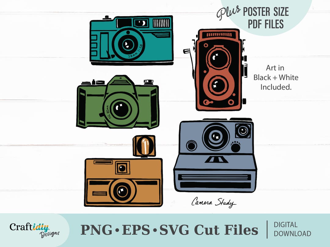 5 Vintage Cameras SVG Bundle, Retro Poster PDF, Instamatic, High ...