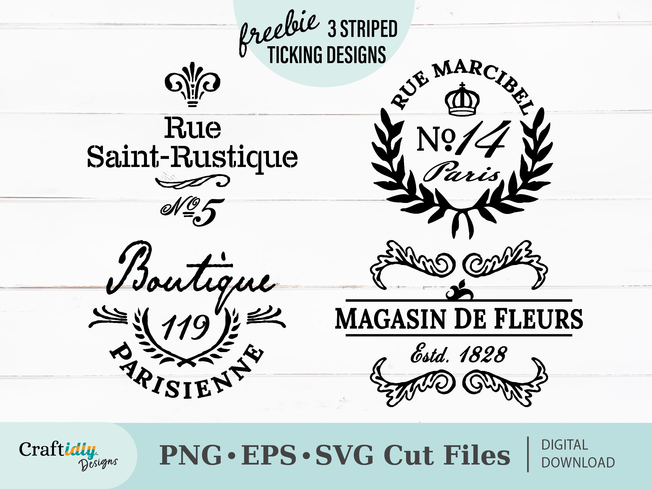 French Labels Ephemera SVG Bundle, Ticking Stripe Flour Sack, Vintage ...