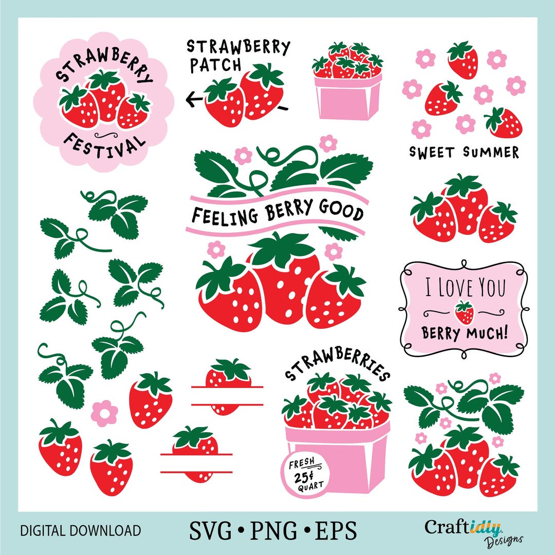 Strawberry SVG Bundle, Custom Split Berry, Strawberry Season, Feeling ...