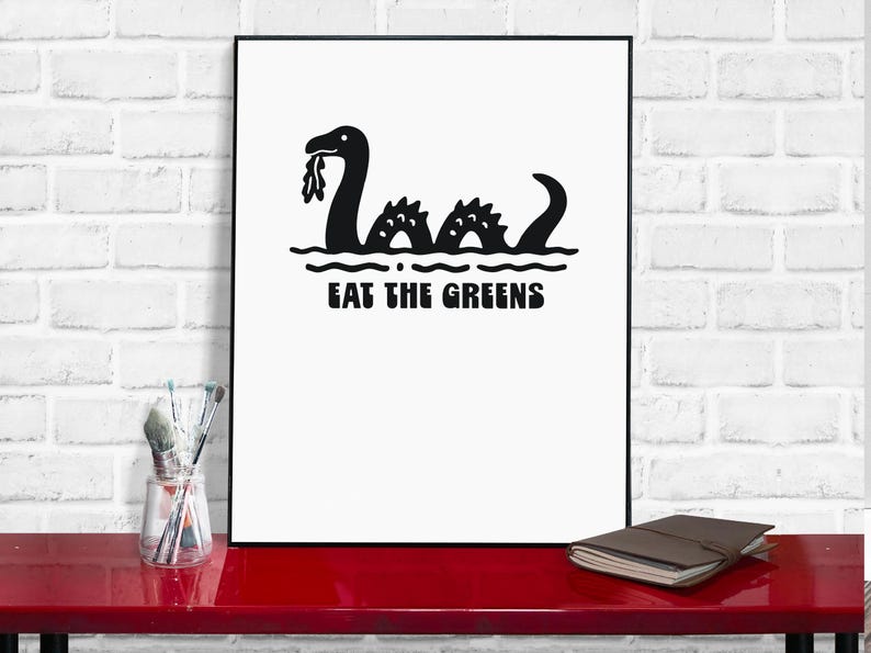 Loch Ness Monster Eating Seaweed SVG Eat the Greens Graphic Tee, Funny ...