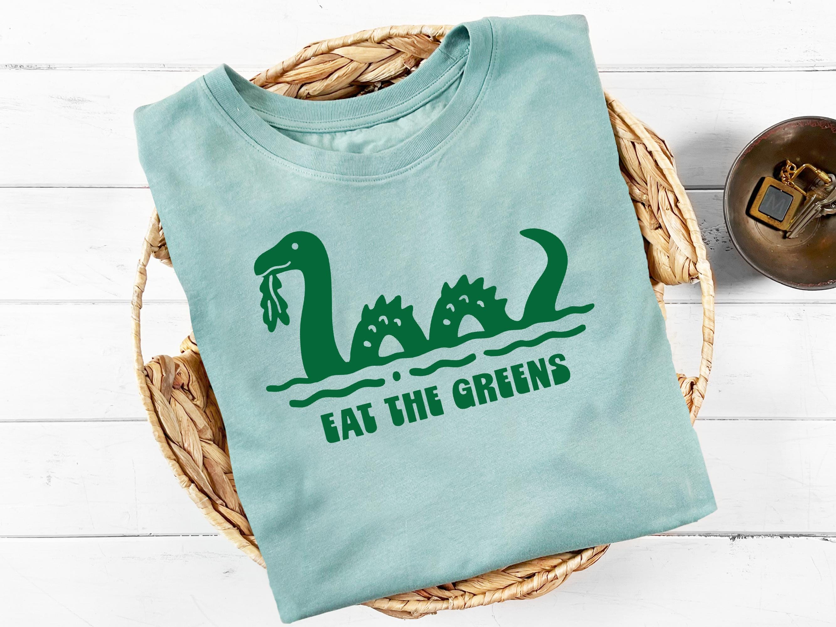 Loch Ness Monster Eating Seaweed SVG Eat the Greens Graphic Tee, Funny ...