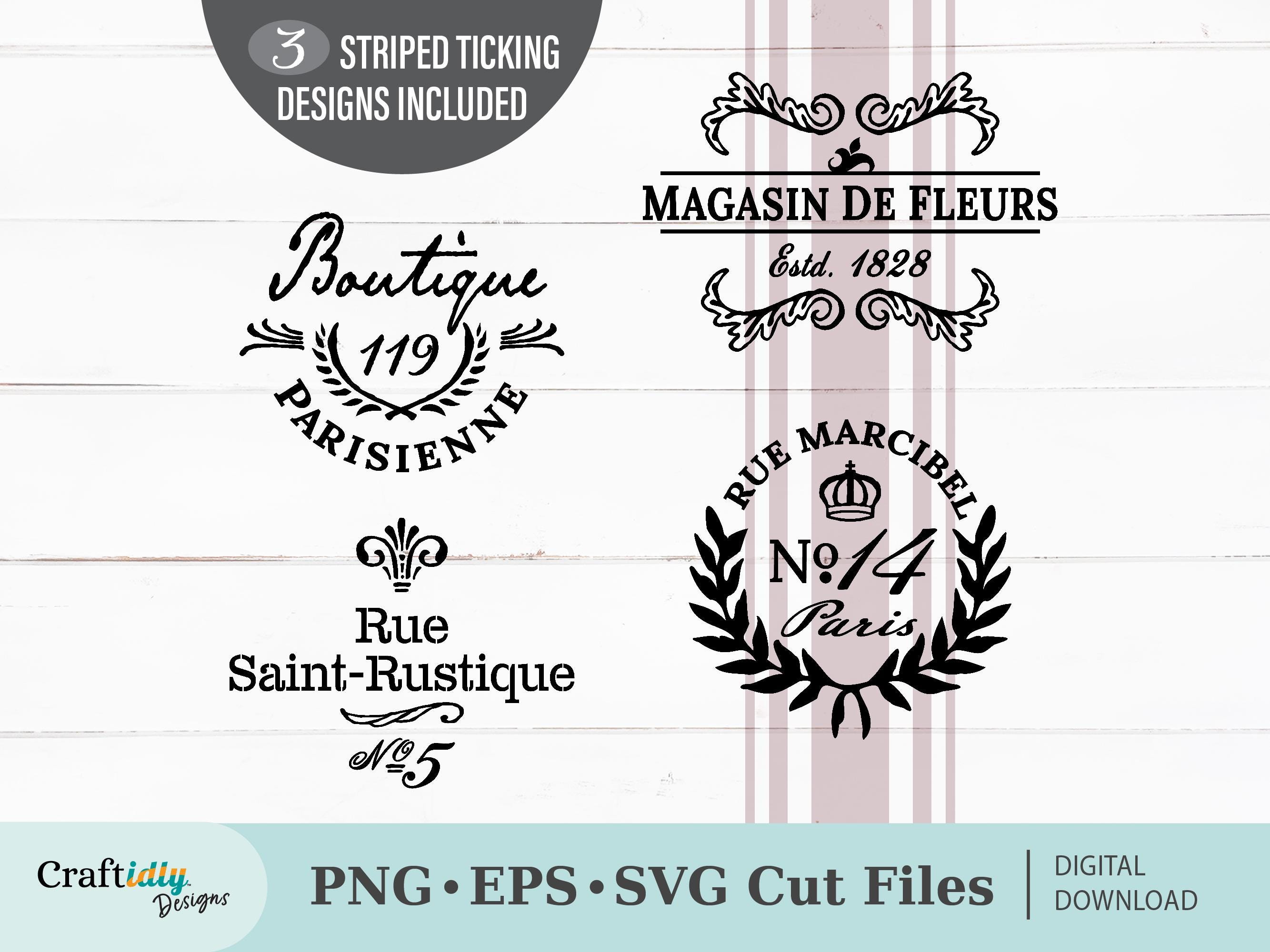 French Labels Ephemera SVG Bundle, Ticking Stripe Flour Sack, Vintage ...