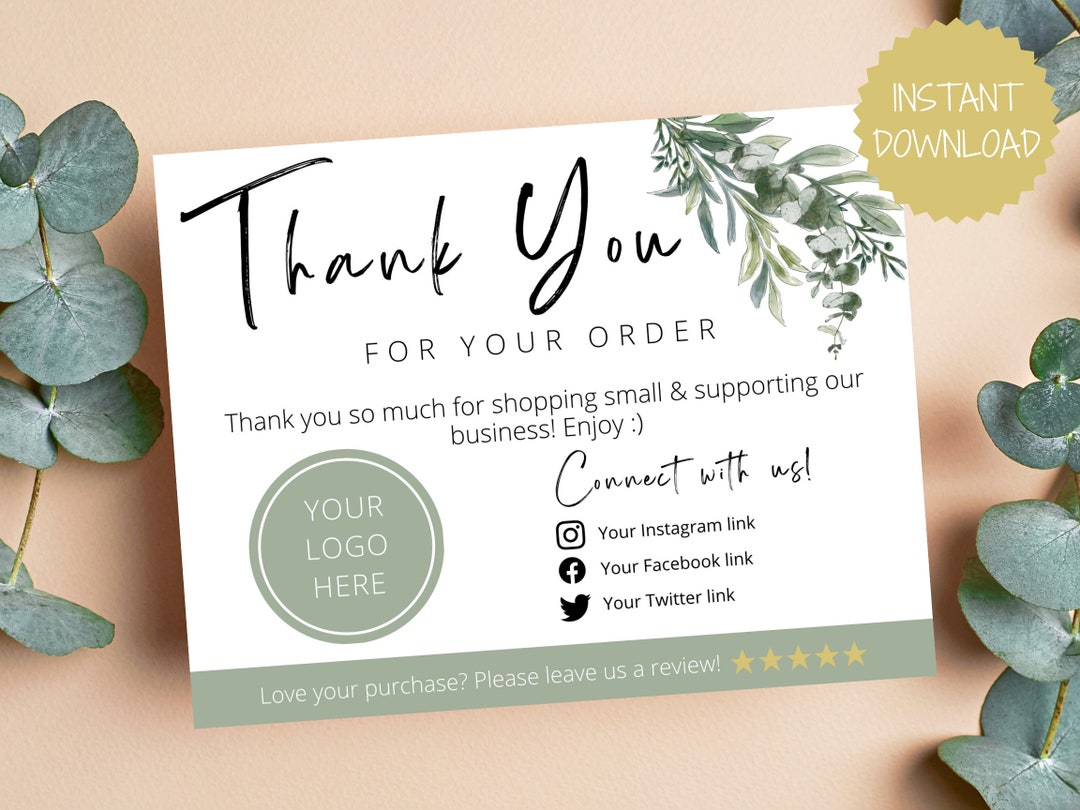 Business Thank You Card Printable Template Canva | Instant Digital ...