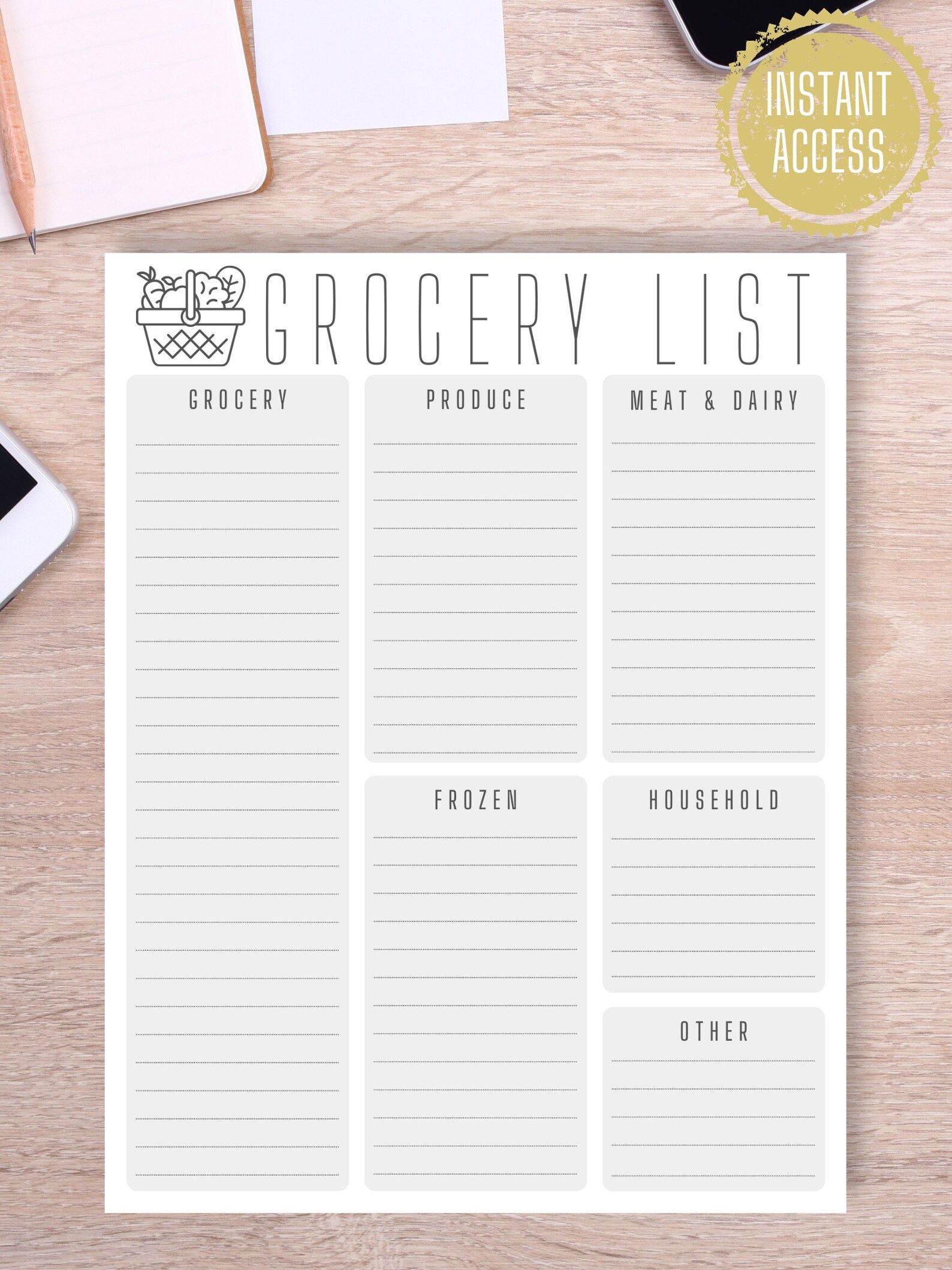 Printable Grocery List | Digital Download | Blank Shopping List ...