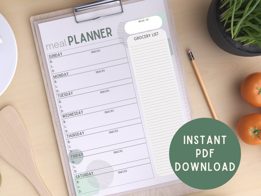 Printable Weekly Meal Planner | Digital Download | Blank Dinner Menu ...