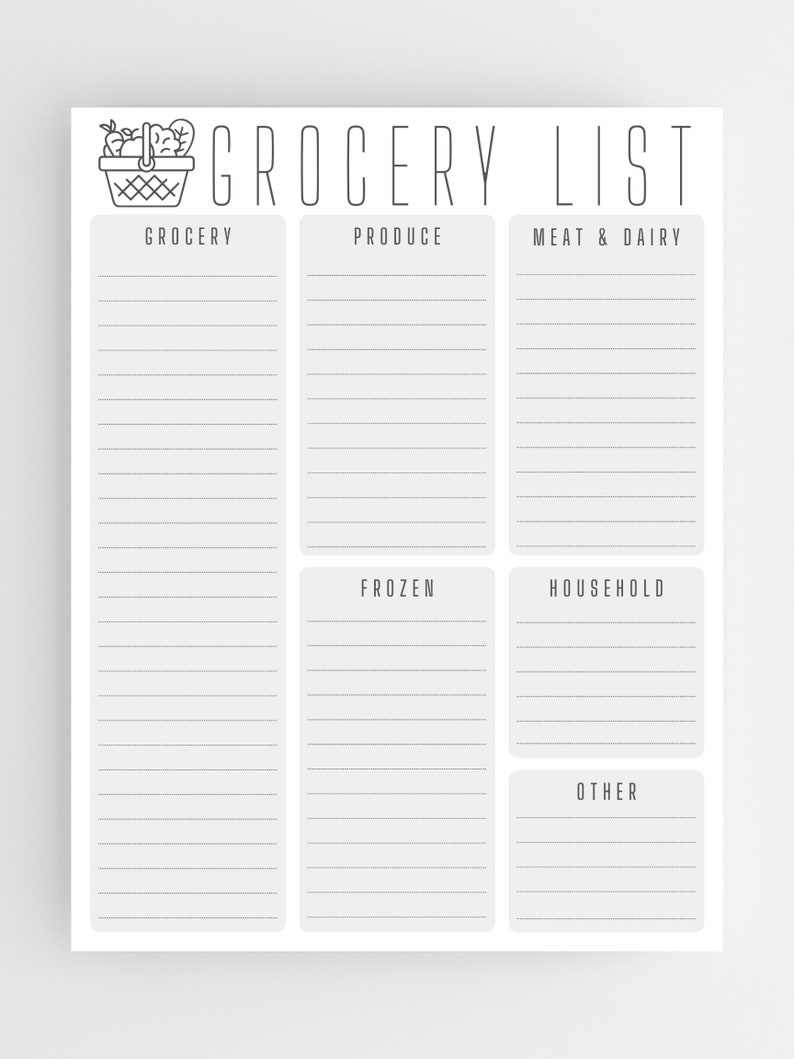 Printable Grocery List | Digital Download | Blank Shopping List ...