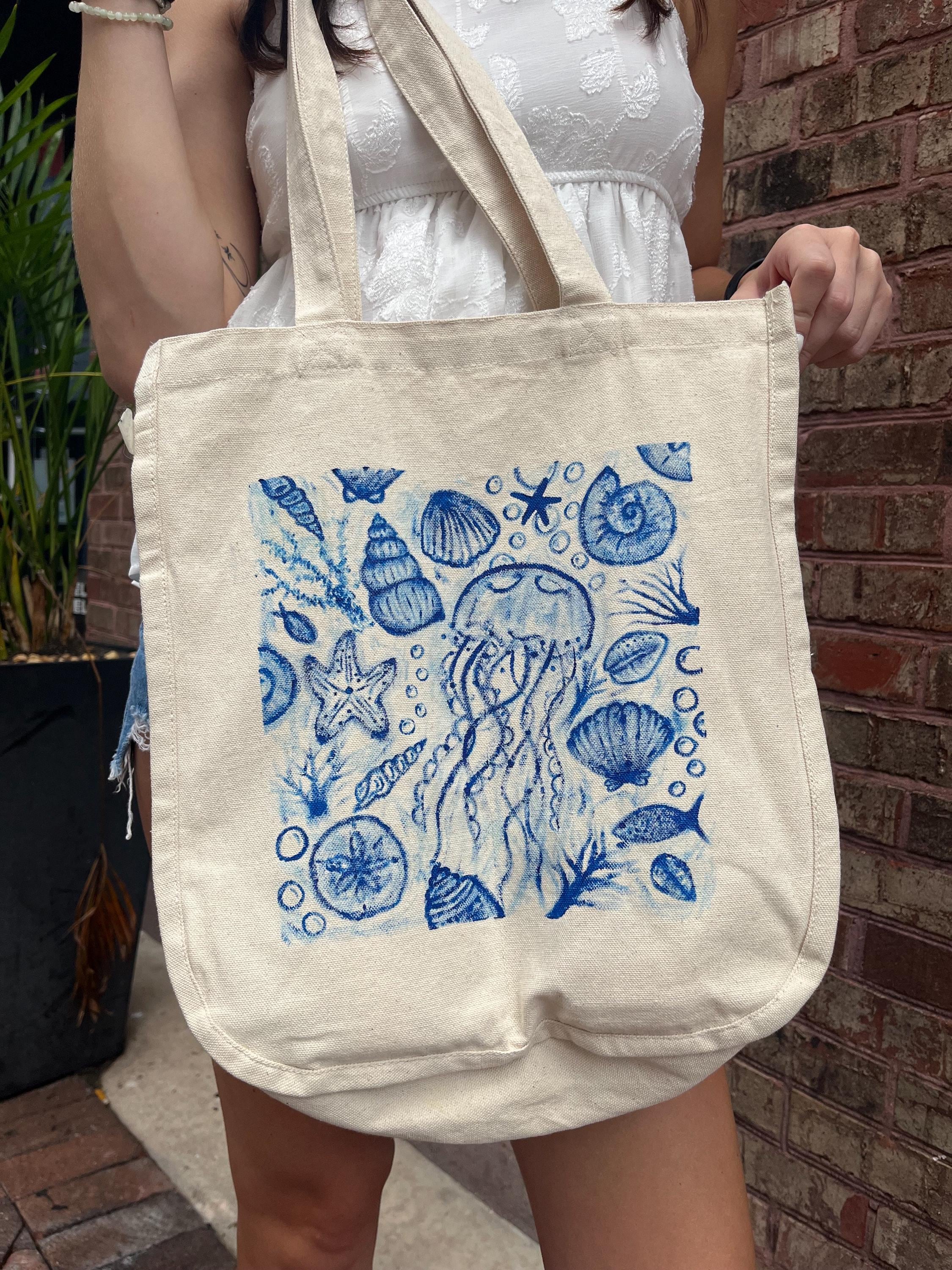 Hand-painted Ocean Tote Bag, Sea Creature Tote Bag, Shell Tote Bag ...