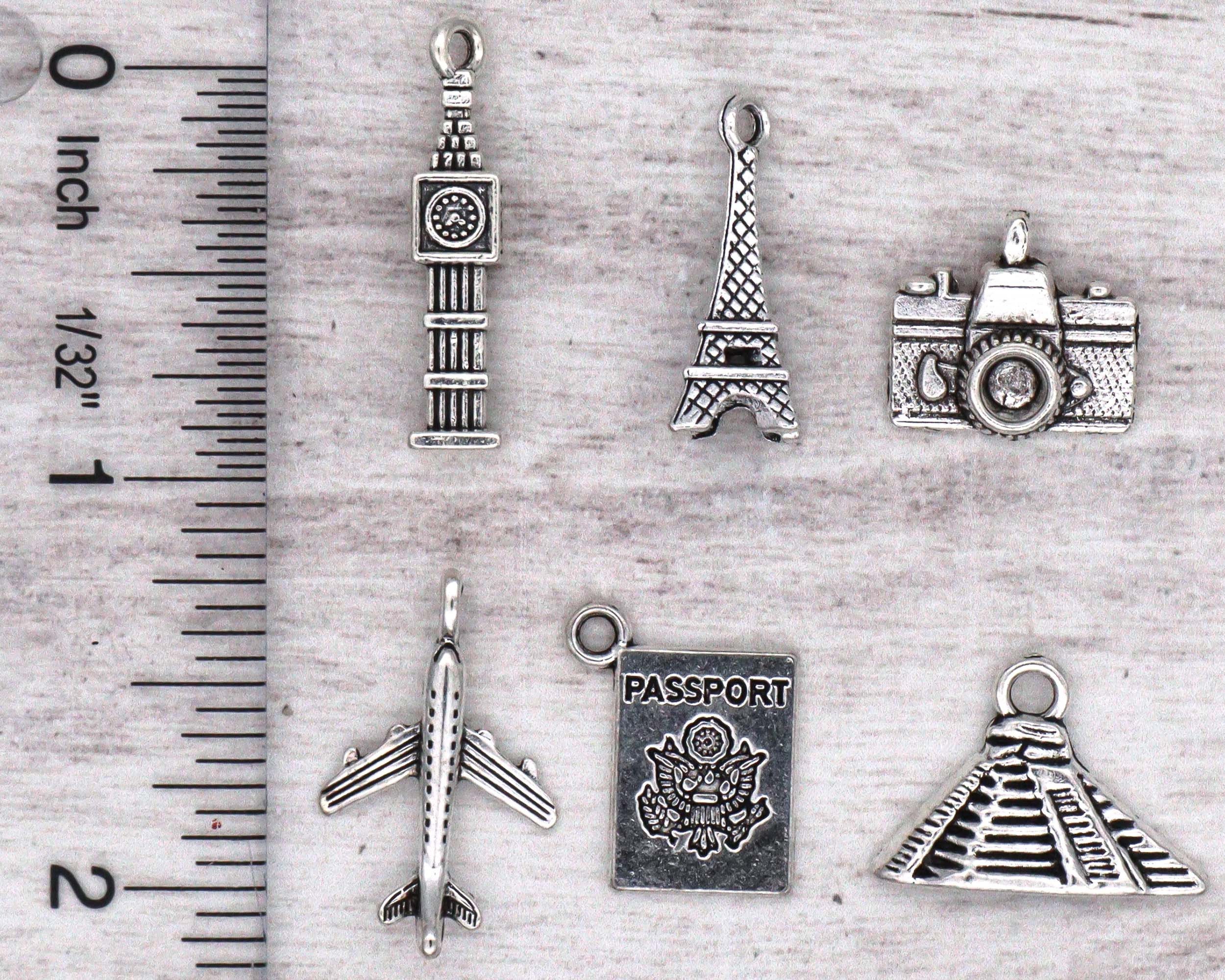 Travel Themed Charms Set of 6, Silver Tone Alloy Charms, Charms for ...