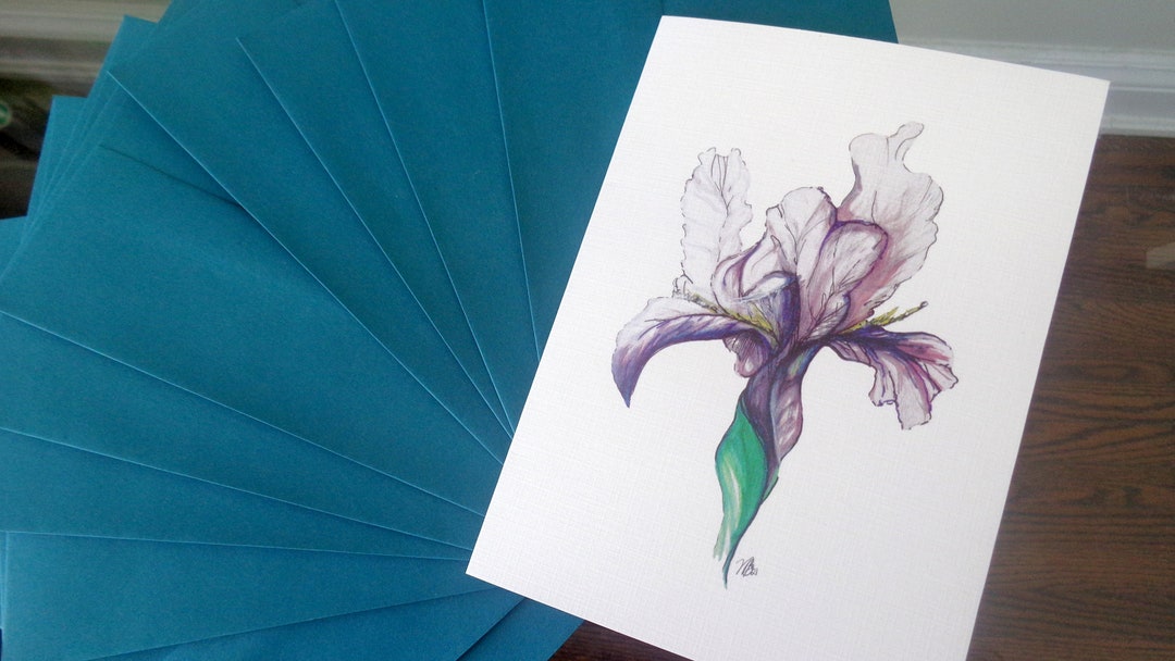 Spring Blank Cards Boxset of 10 | Hand-painted Iris |floral Cards for ...