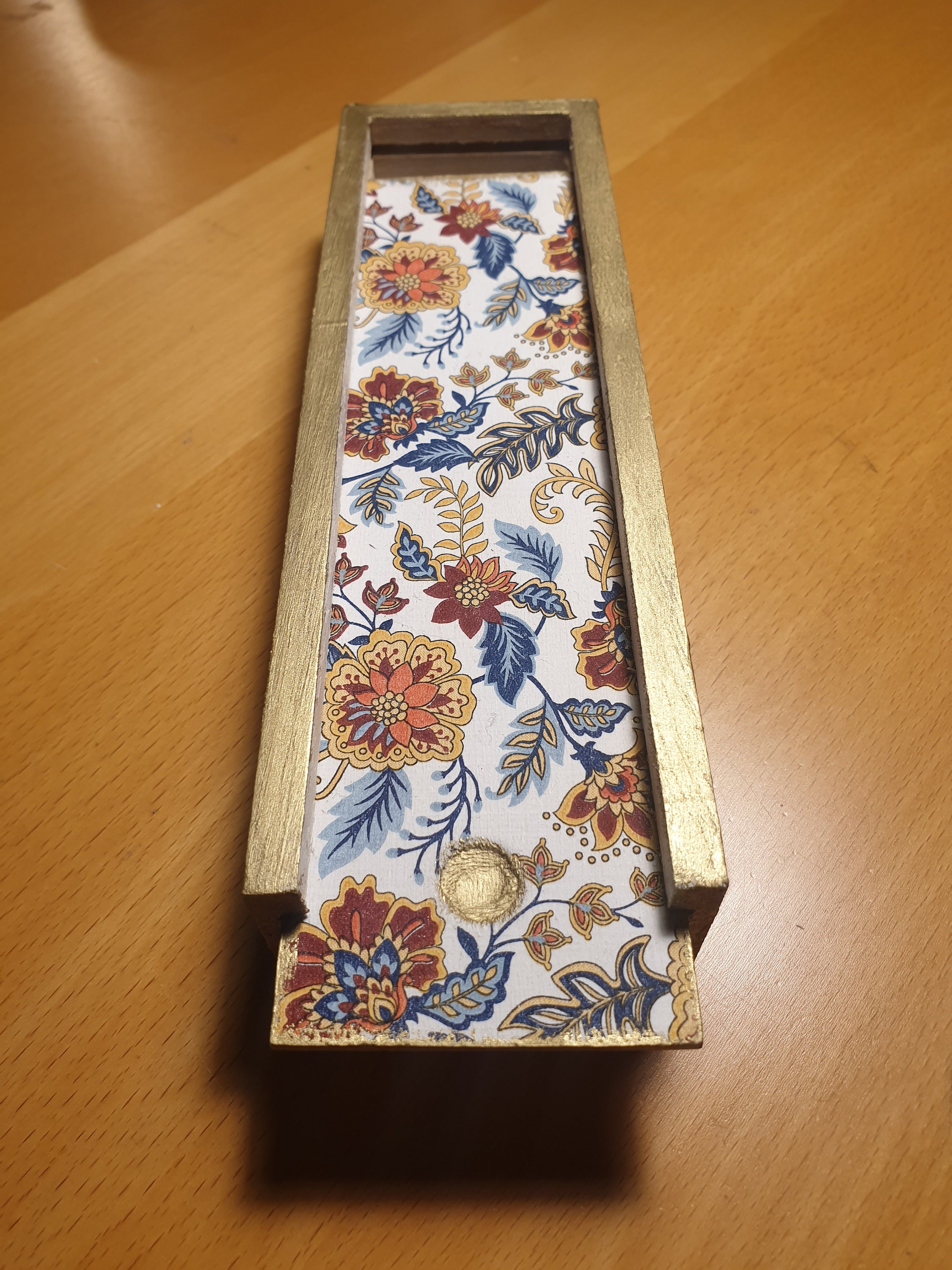 Wooden pencil box with sliding lid beautiful flower design | Etsy