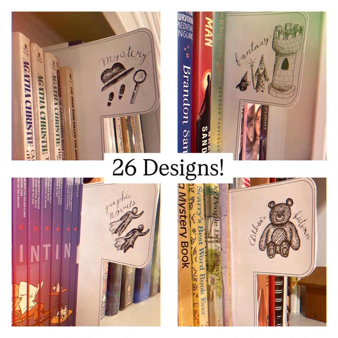 26 Library Genre Bookshelf Tabs | Personal Home Library Signs, Labels ...