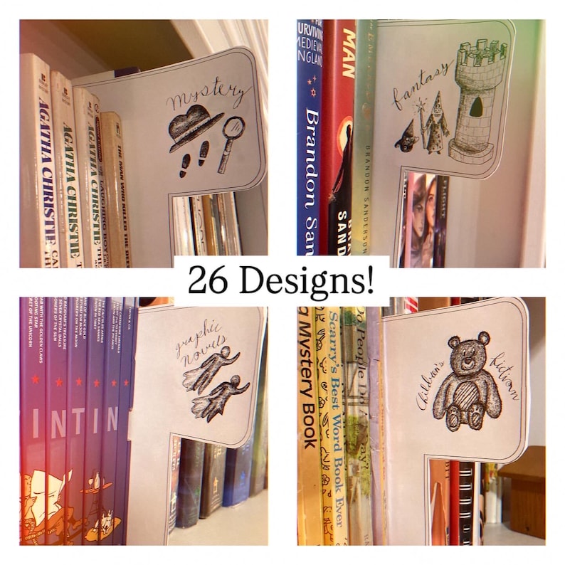 26 Library Genre Bookshelf Tabs | Personal Home Library Signs, Labels ...