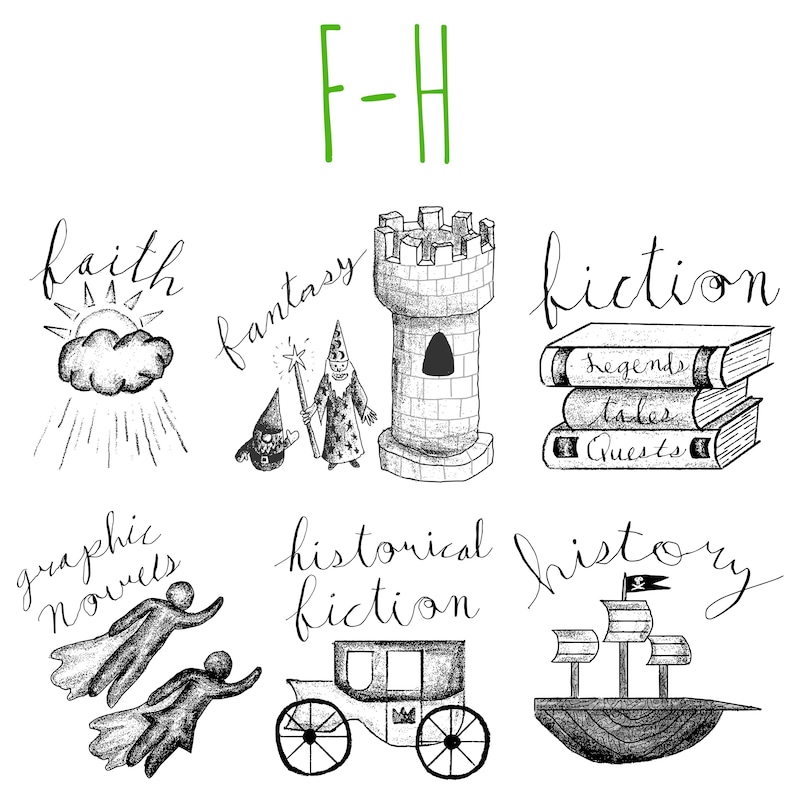 26 Library Genre Bookshelf Tabs | Personal Home Library Signs, Labels ...