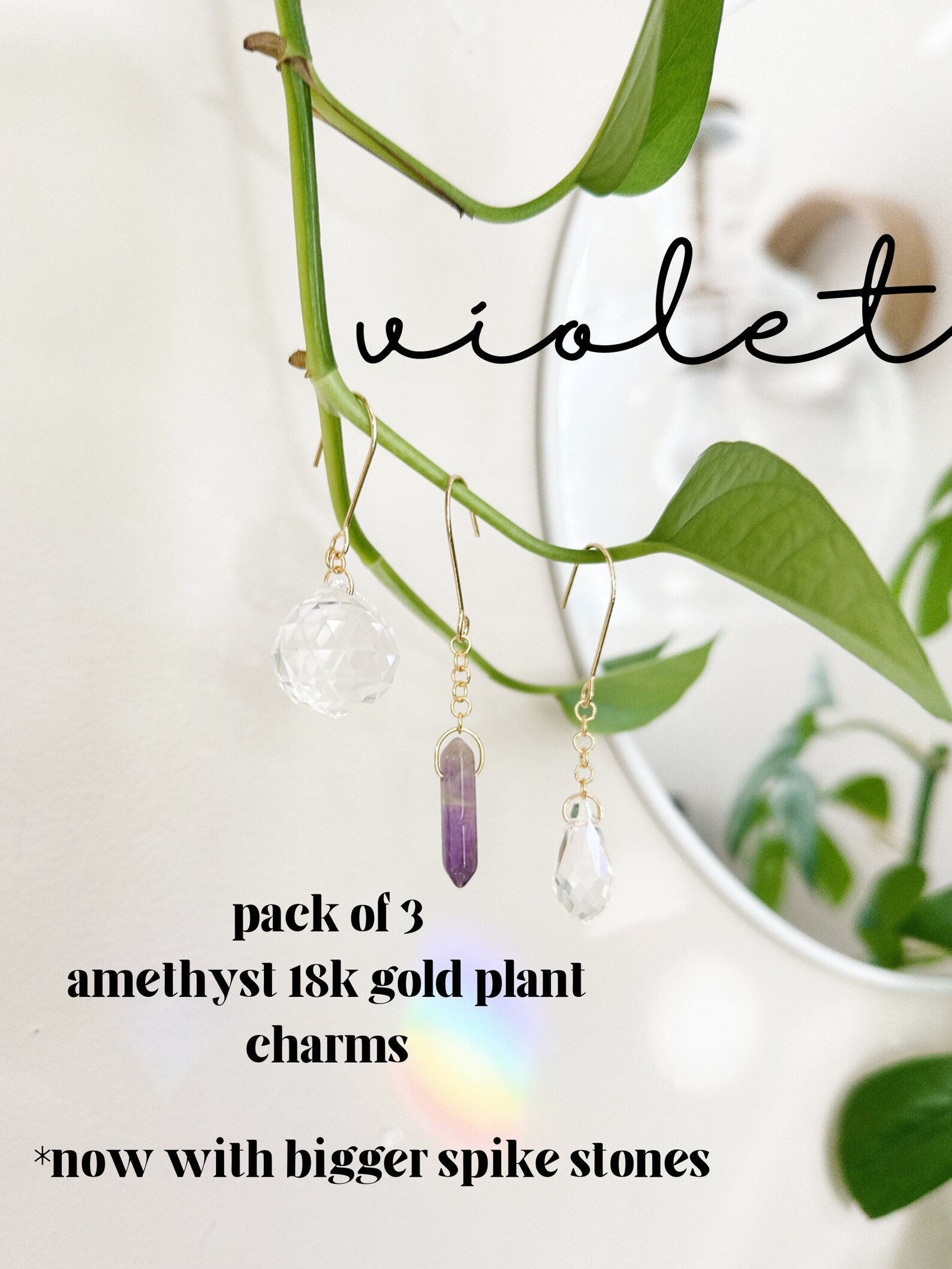 Amethyst Spike Agate Crystal Suncatcher Plant Charms | Set of 3 - Etsy