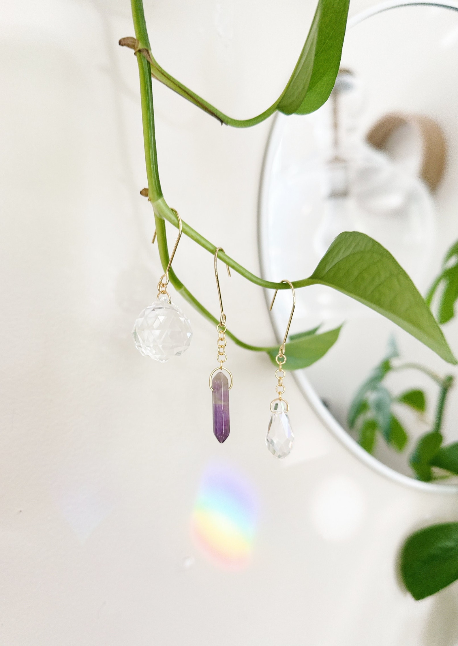 Amethyst Spike Agate Crystal Suncatcher Plant Charms | Set of 3 - Etsy