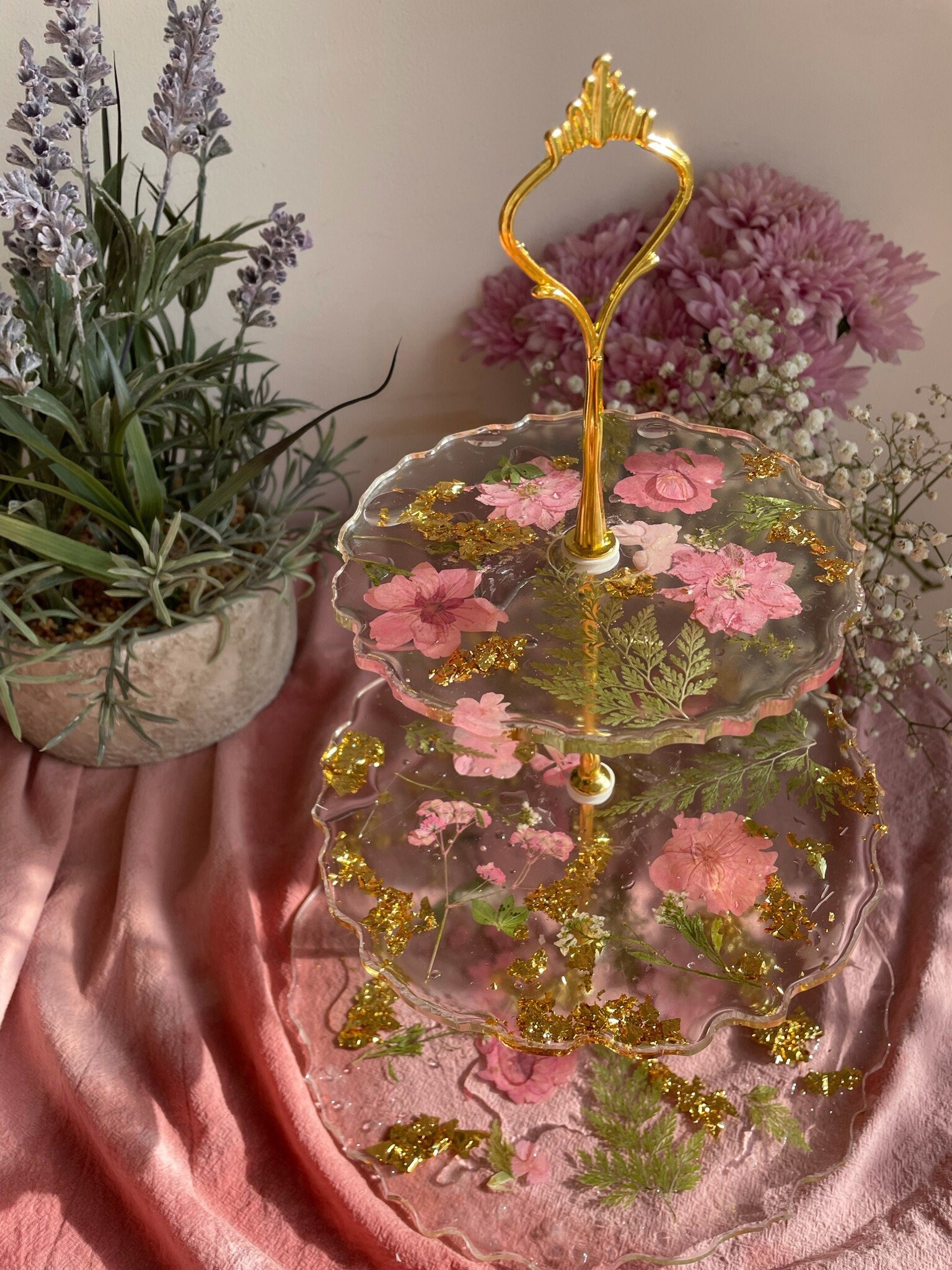 Three Tier Resin Pressed Flower Cake Stand Handmade - Etsy