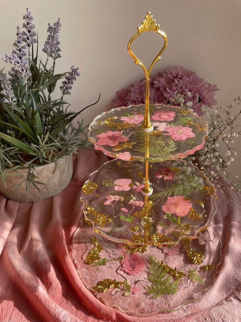 Three Tier Resin Pressed Flower Cake Stand Handmade - Etsy