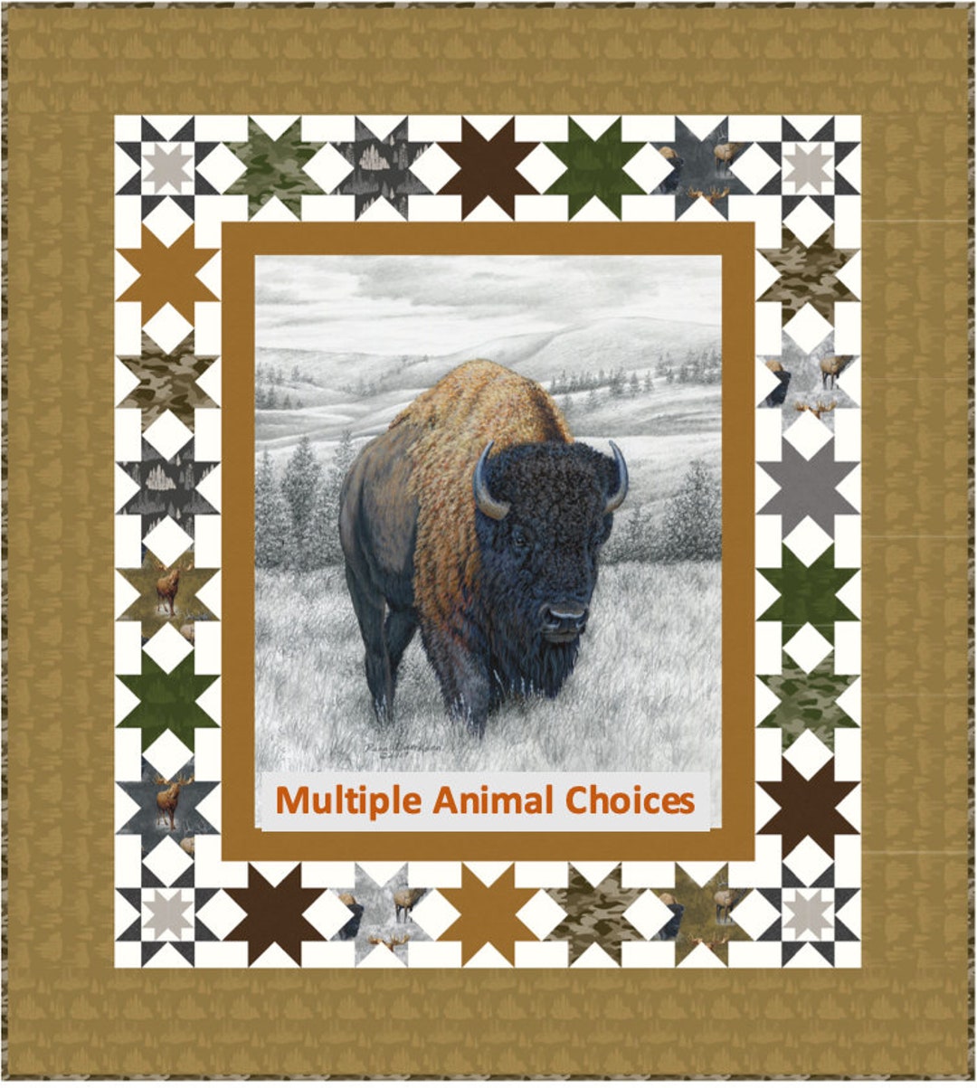CUSTOMIZED Big Game Panel Quilt Kit With Bison, Deer, Elk and Moose 100 ...