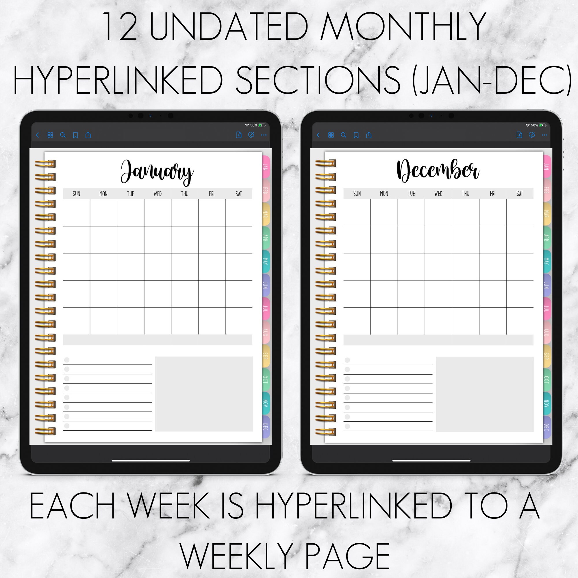 Undated Digital Weekly Planner, Portrait Planner, Undated Planner for ...