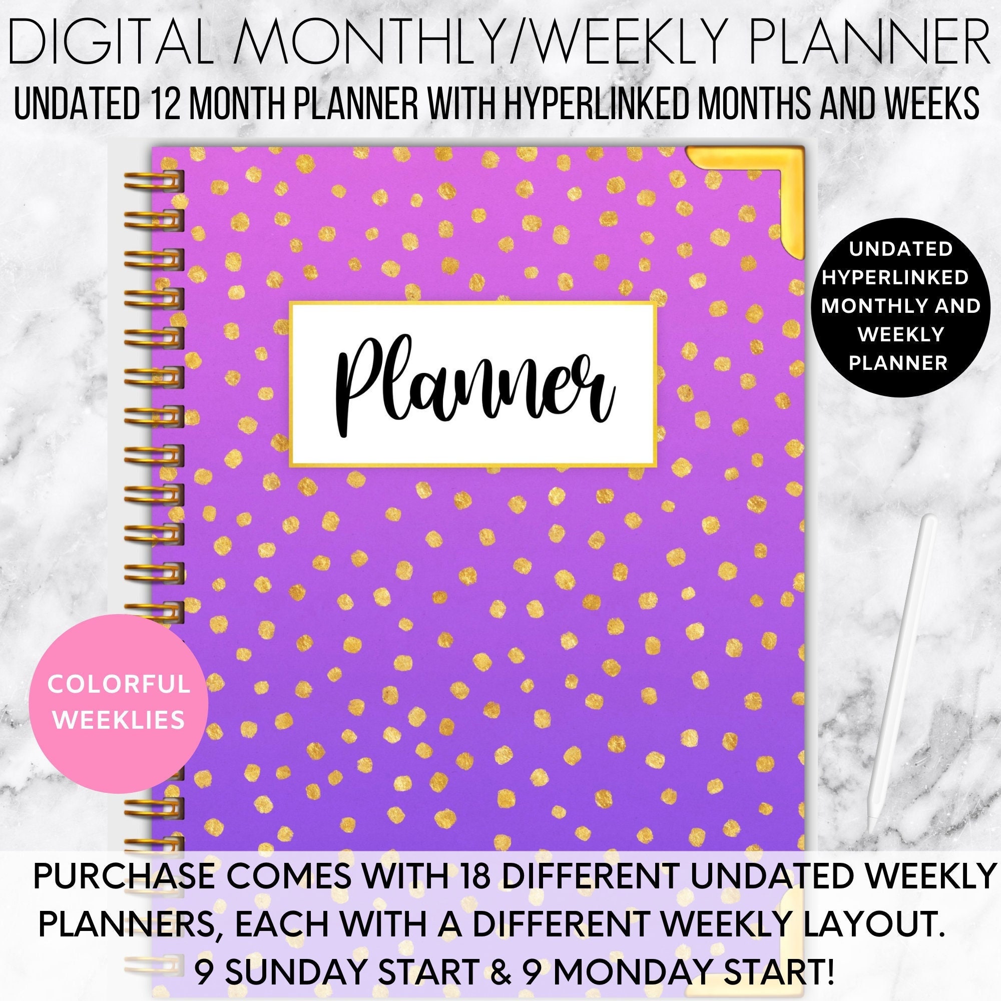 Undated Digital Weekly Planner, Portrait Planner, Undated Planner for ...
