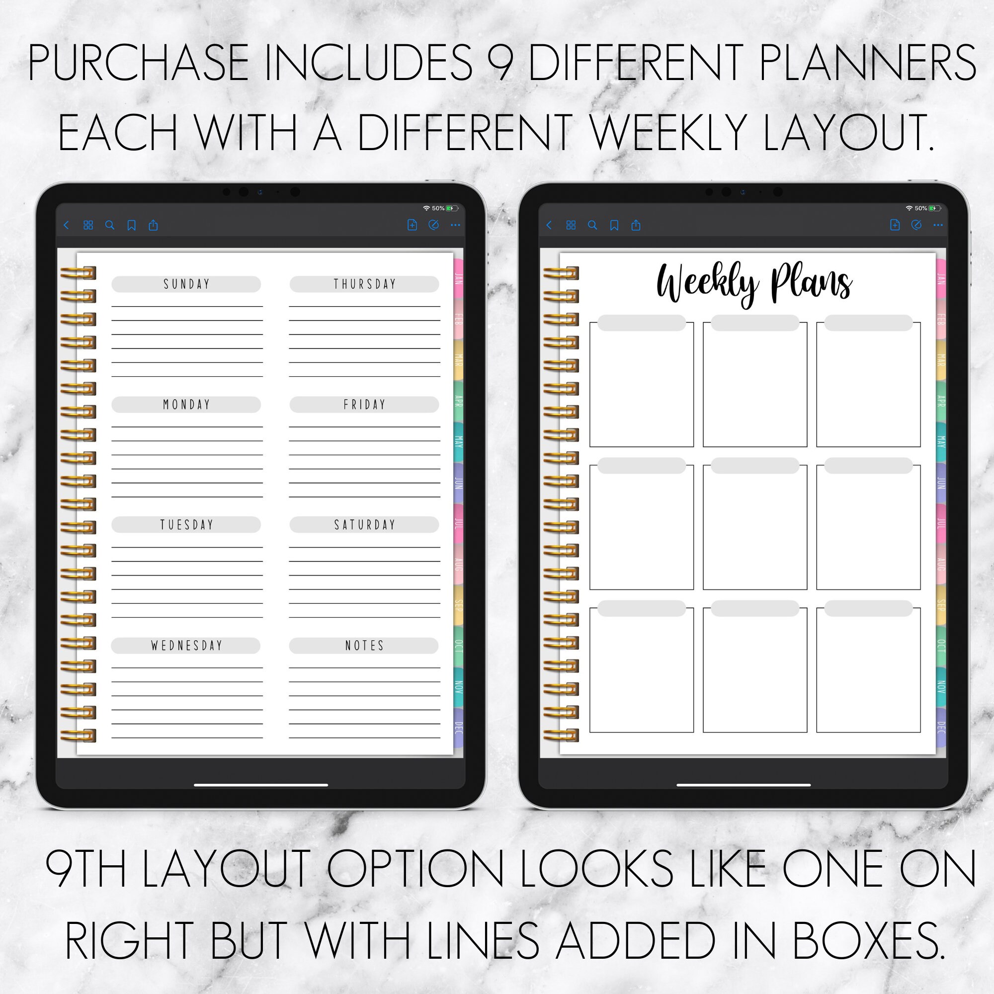 Undated Digital Weekly Planner, Portrait Planner, Undated Planner for ...