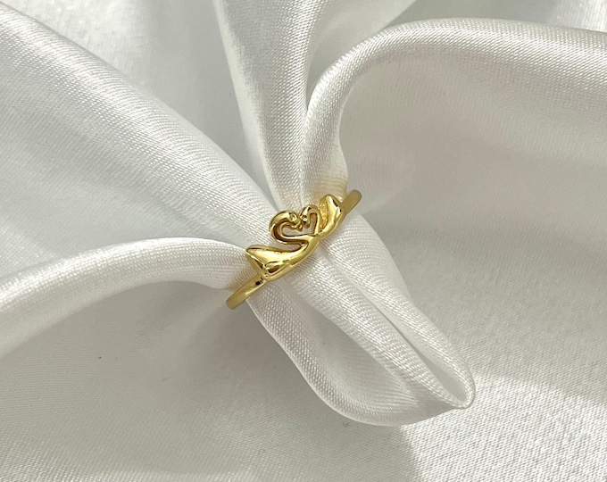 18K Gold-plated Swan Ring, Dainty Gold Ring, Matching Best Friend Ring ...
