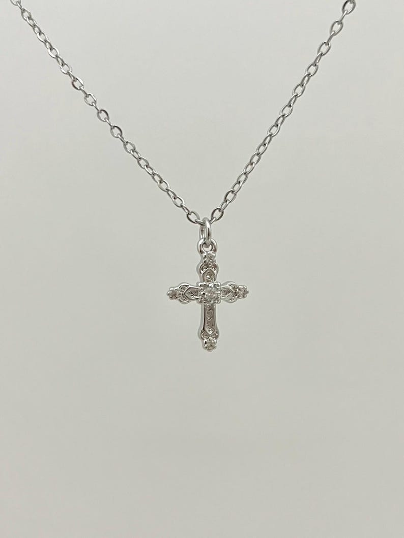 Dainty Silver Cross Necklace - Etsy