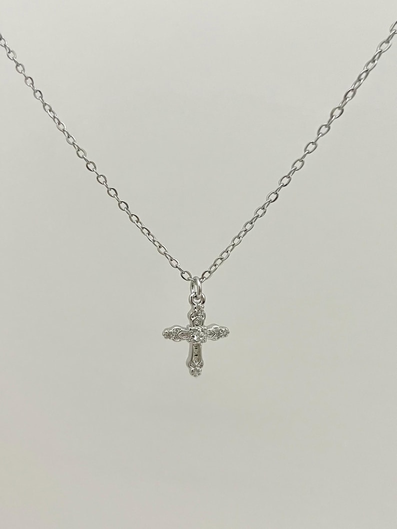 Dainty Silver Cross Necklace - Etsy