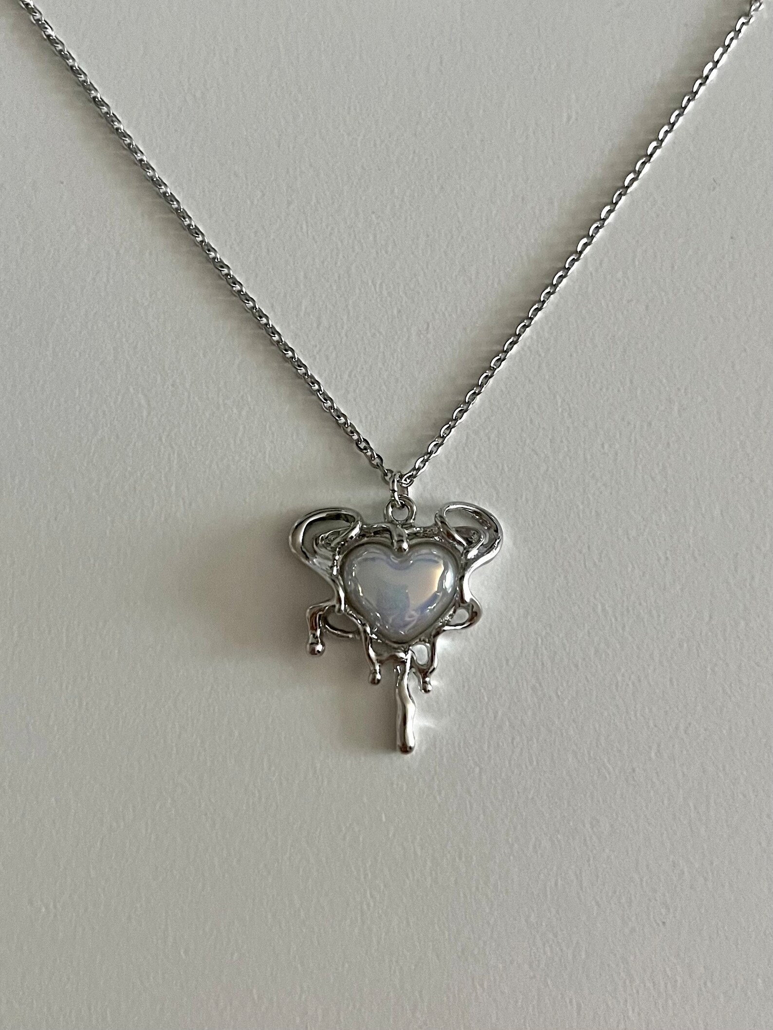 Silver Drip Heart Necklace | Korean Style Jewelry - Etsy