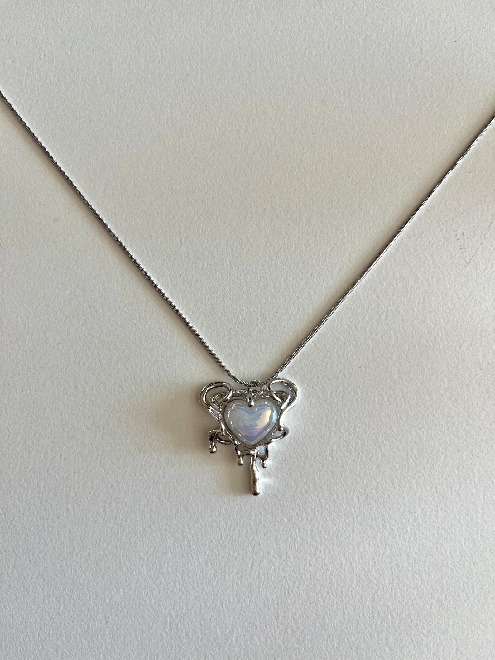 Silver Drip Heart Necklace | Korean Style Jewelry - Etsy