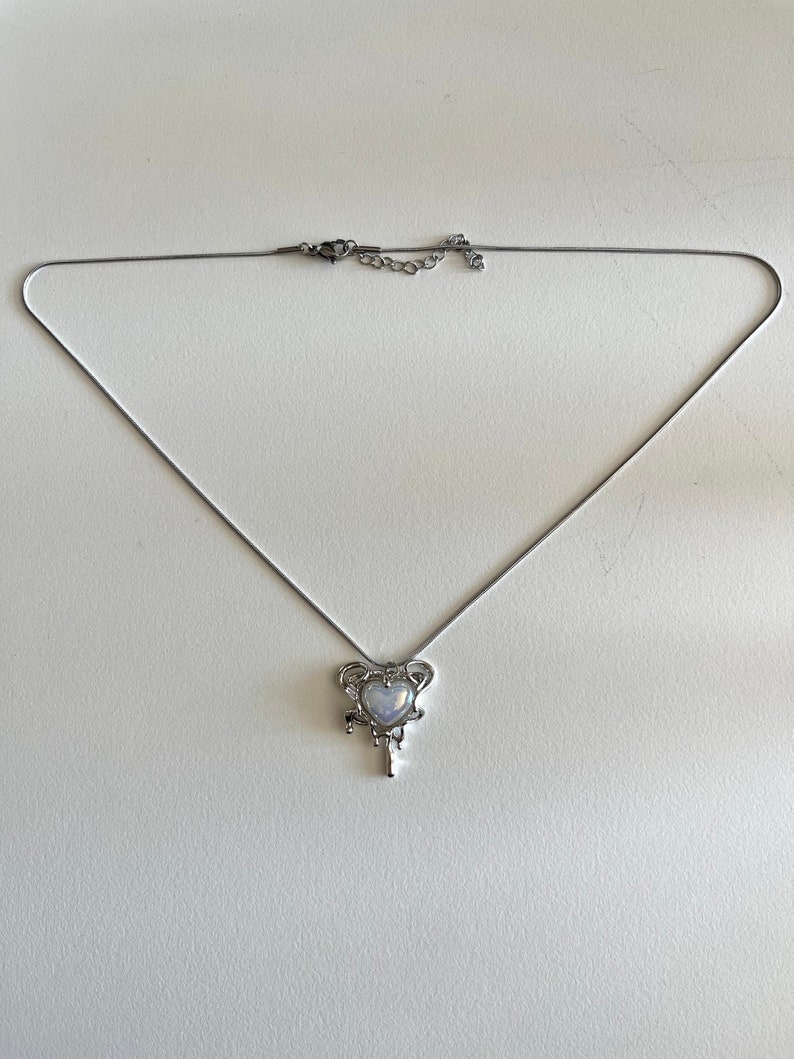 Silver Drip Heart Necklace | Korean Style Jewelry - Etsy