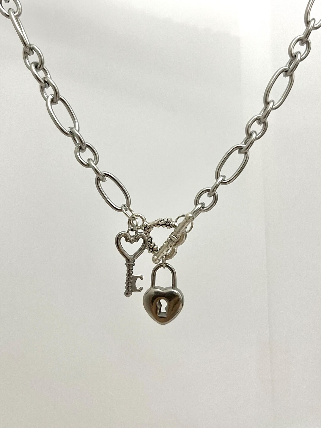 Chunky Lock and Key Necklace - Etsy