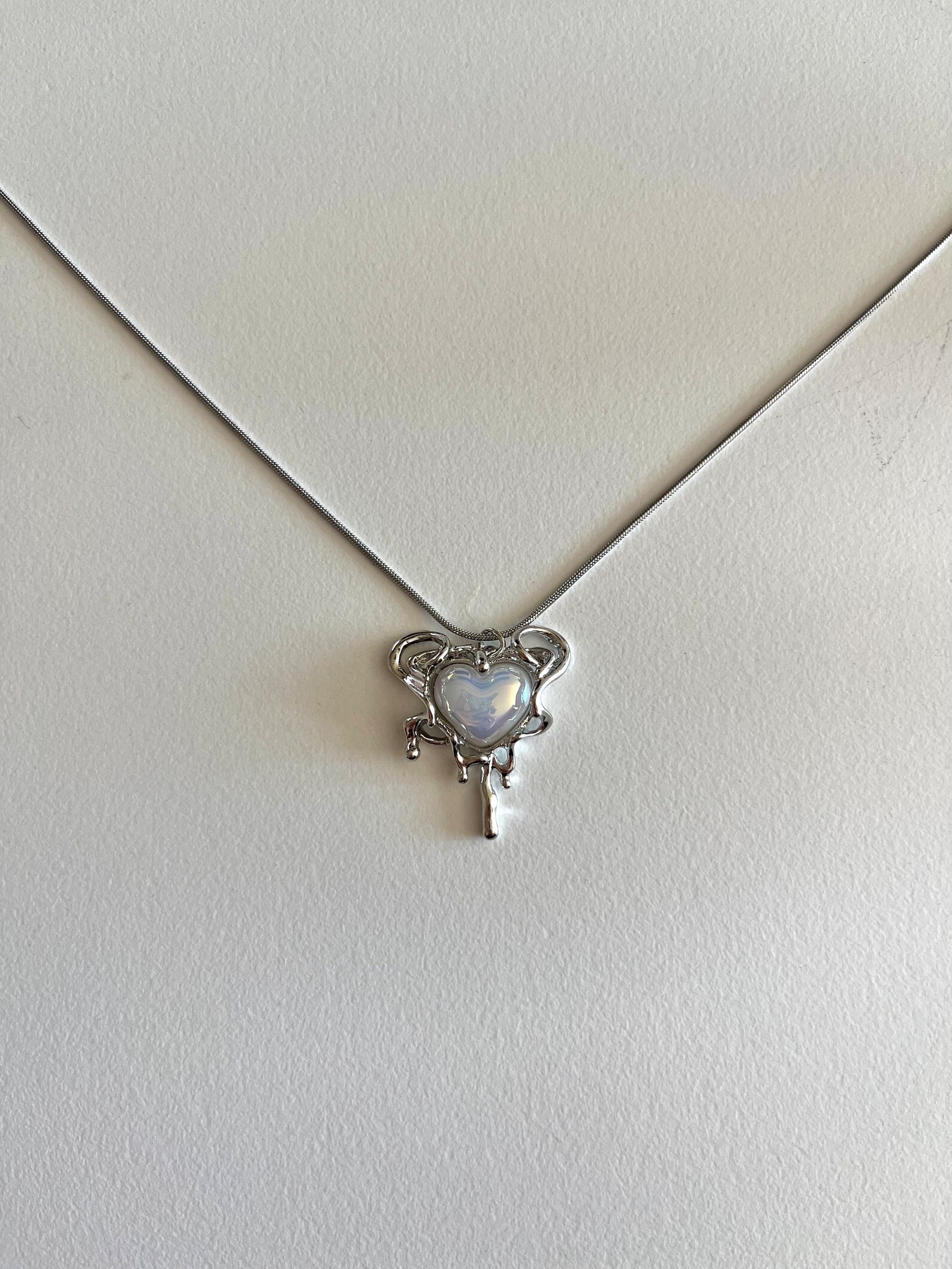 Silver Drip Heart Necklace | Korean Style Jewelry - Etsy