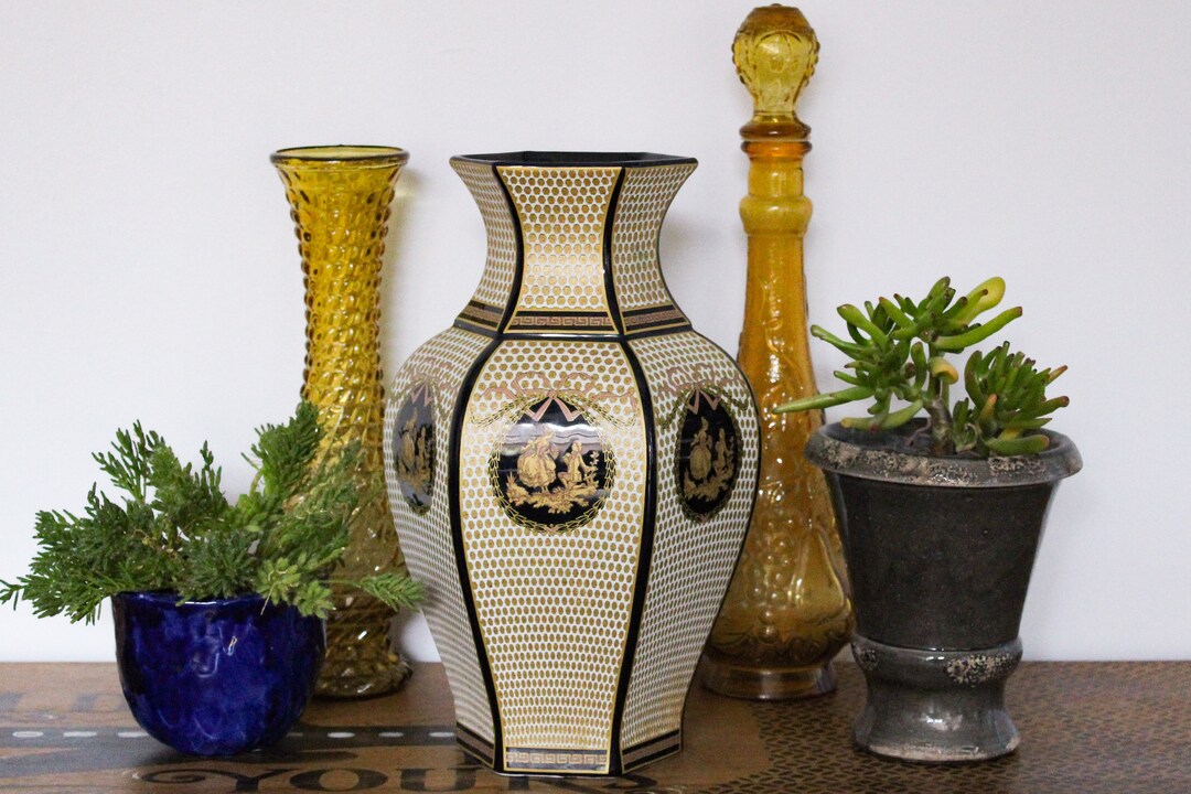 Pretty Vases With Cut Sides, Medallion Motif of Gallant Scenes - Etsy