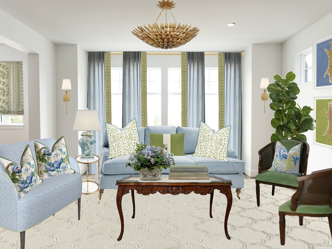 Blue and Green Living Room Design - Etsy