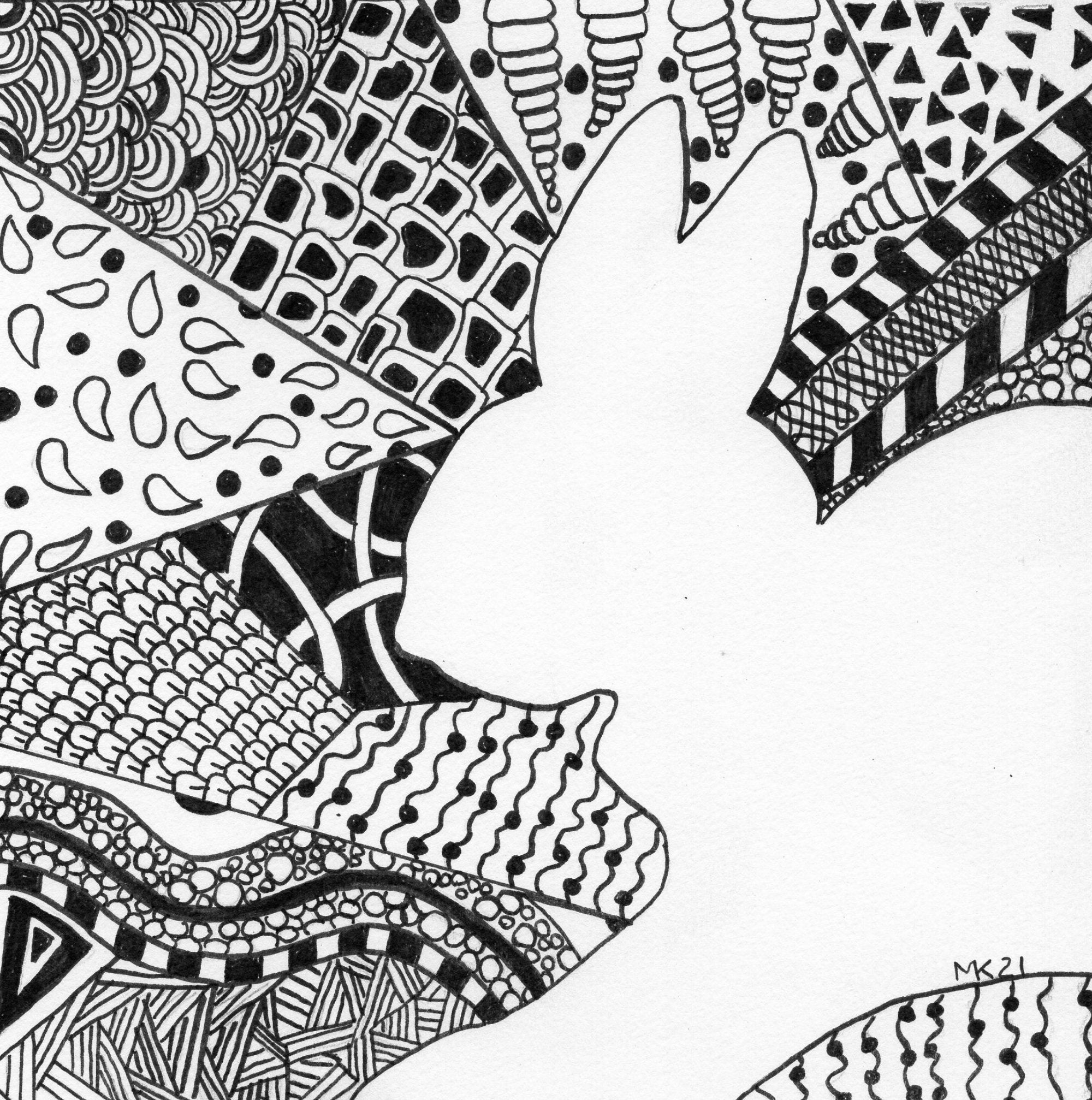 Zentangle with bunny negative space | Etsy