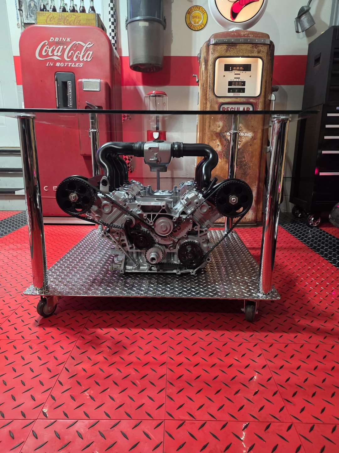 V8 Engine Coffee Table • Automotive Art, Stainless Steel & Glass - Etsy