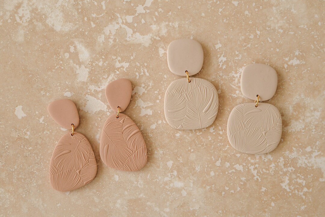 Polymer Clay Earrings, NATURALS, Plugs, Minimalist, Handmade, 24k Gold ...